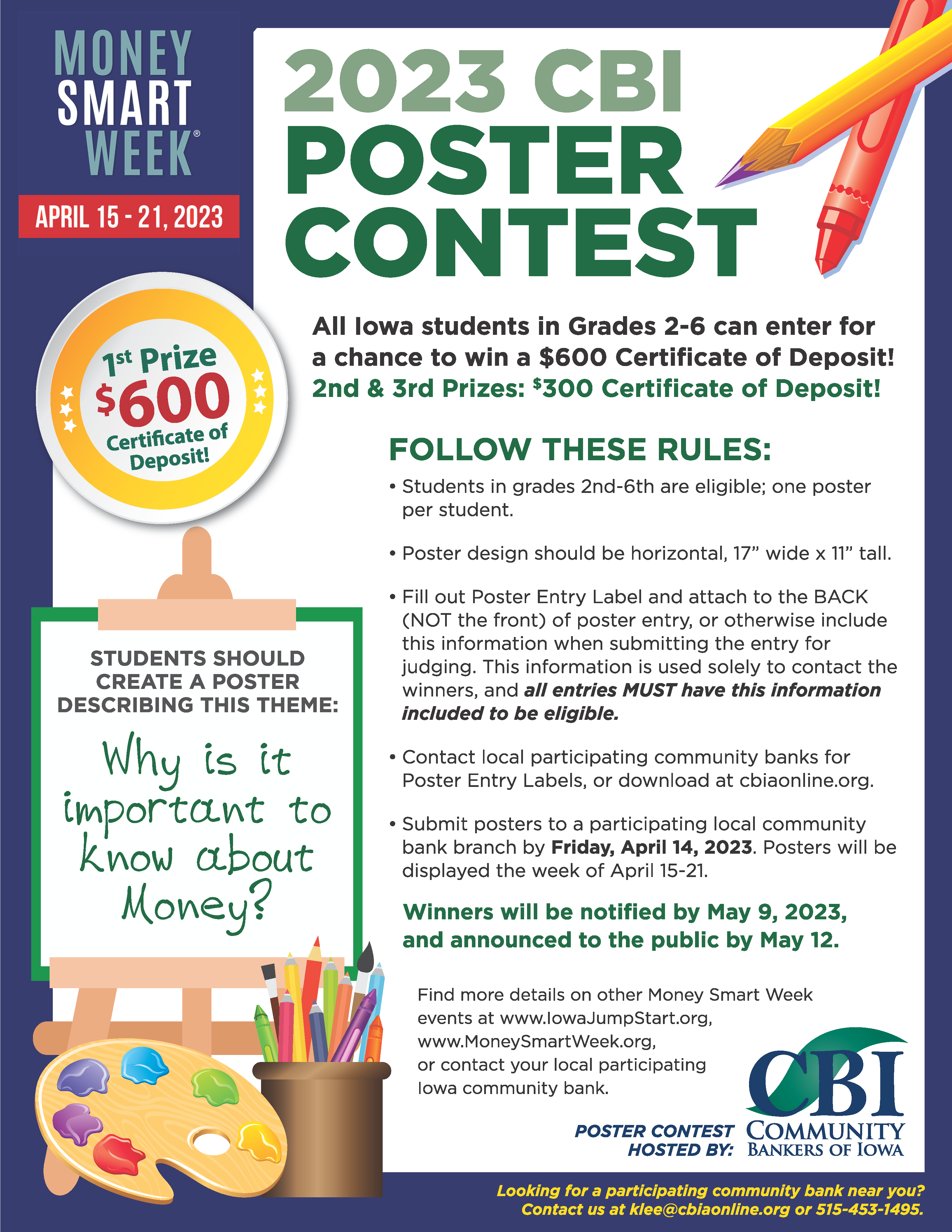 CBI MONEY SMART WEEK POSTER CONTEST 2023 – Iowa Jump$tart Coalition